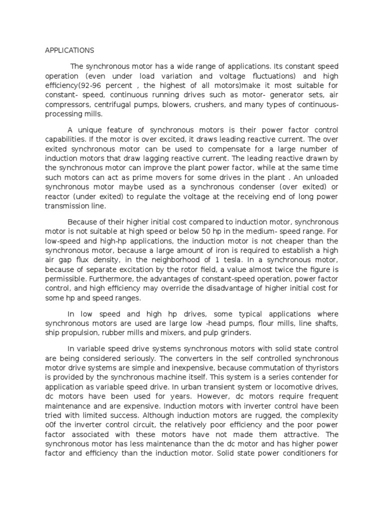 Electrical Technology-Synchronous Motor Applications | PDF | Engines ...