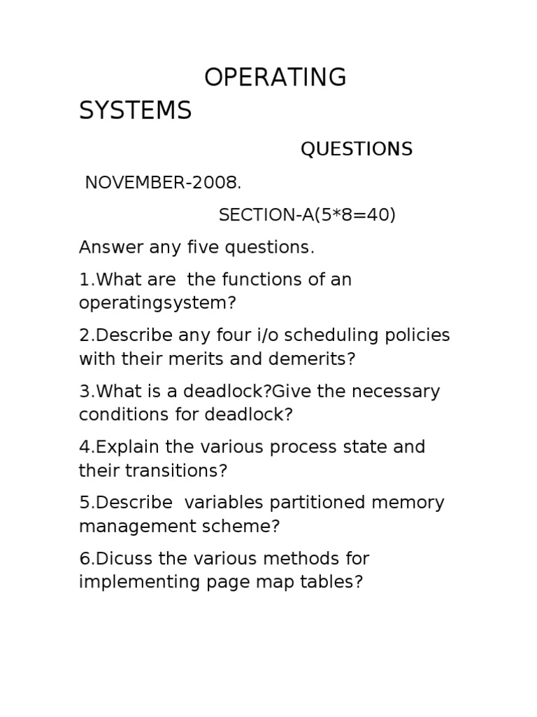Operating Systems Exam Questions 2008 | PDF | Computers