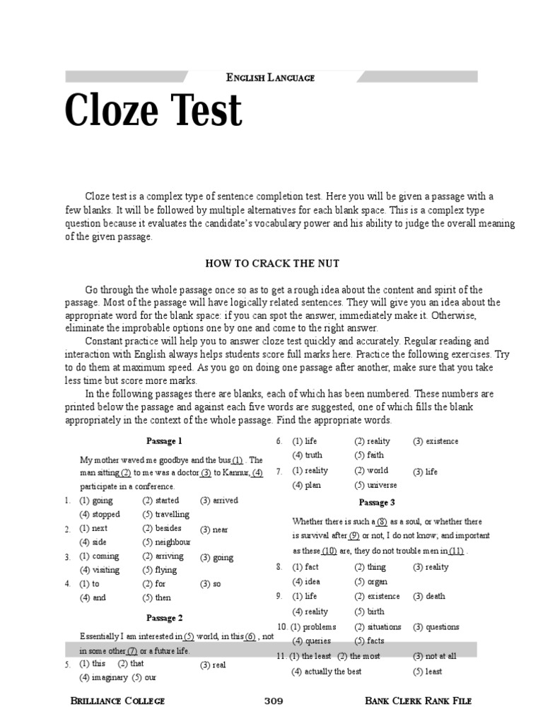 1008071281164522cloze Test | PDF | Reality
