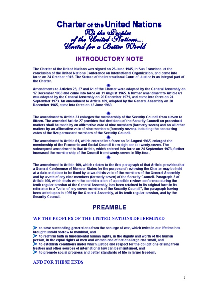 Charter of the United Nations: A Summary of Key Amendments and the ...