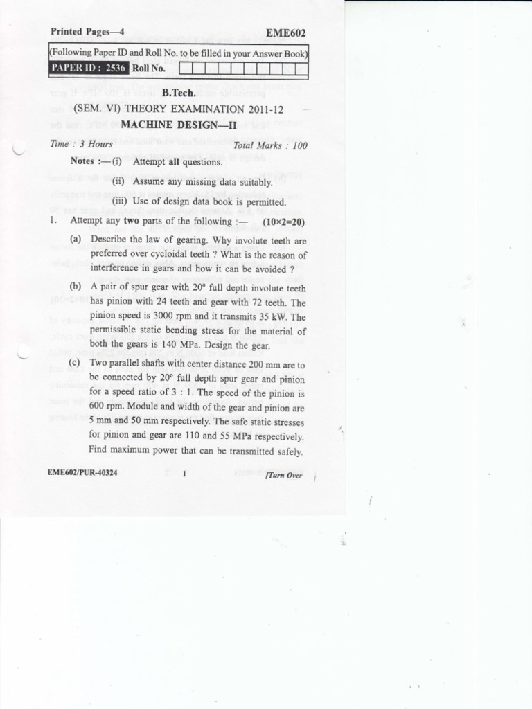 Machine Design-II EME 602 - NEW | PDF | Gear | Bearing (Mechanical)