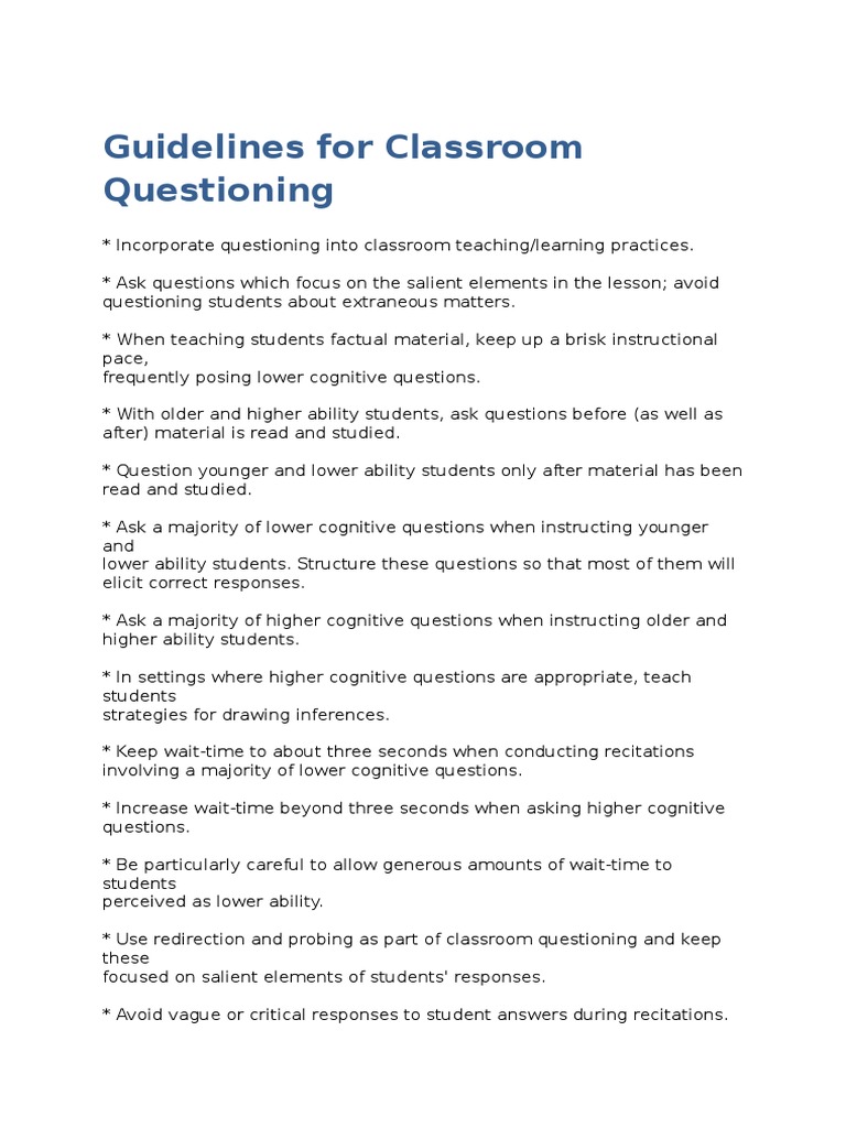 Guidelines For Classroom Questioning | PDF