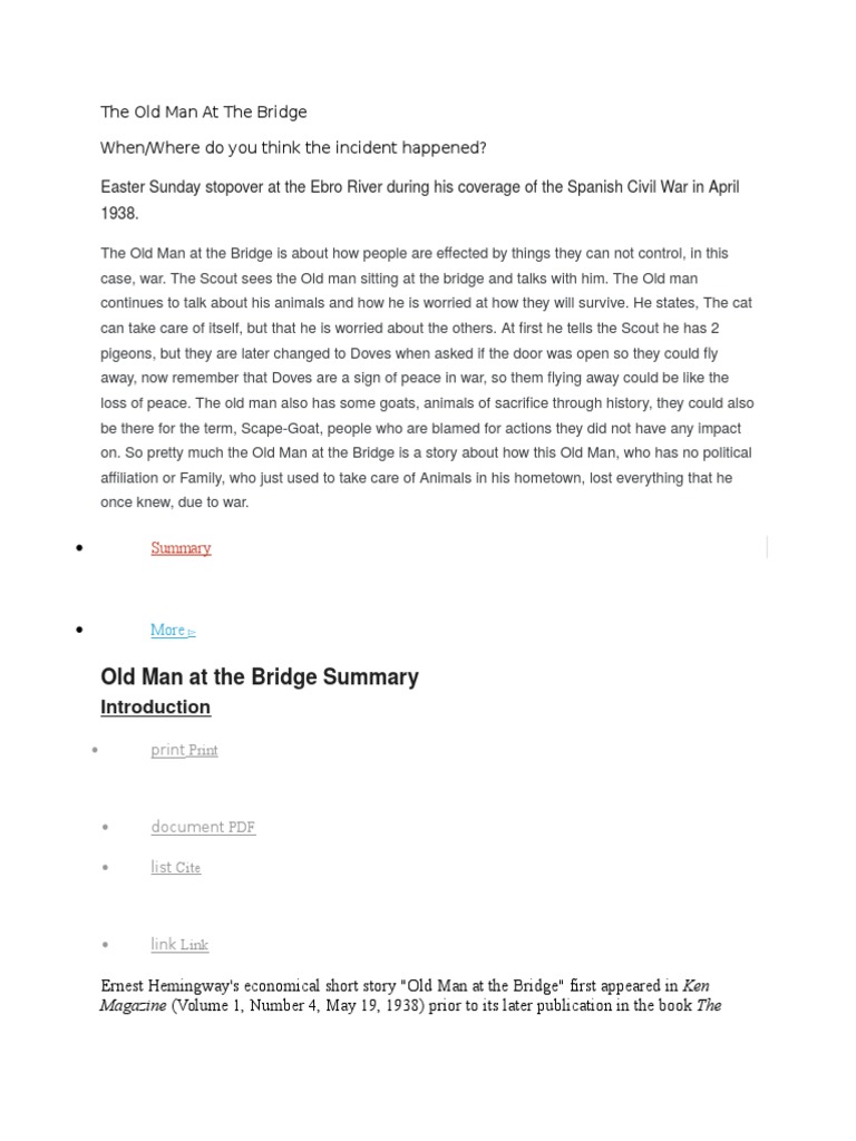 Analysis of Hemingway's "Old Man at the Bridge" | PDF | Ernest ...