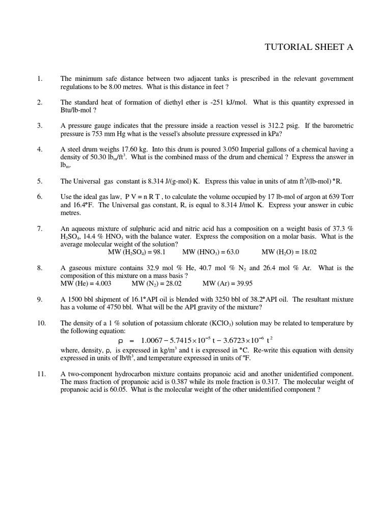 Tutorial A1 | PDF | Mass Fraction (Chemistry) | Mole (Unit)