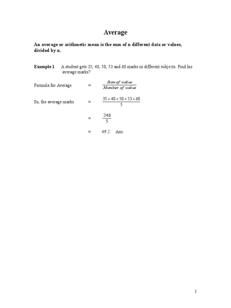 Average: An Average or Arithmetic Mean Is The Sum of N Different Data ...