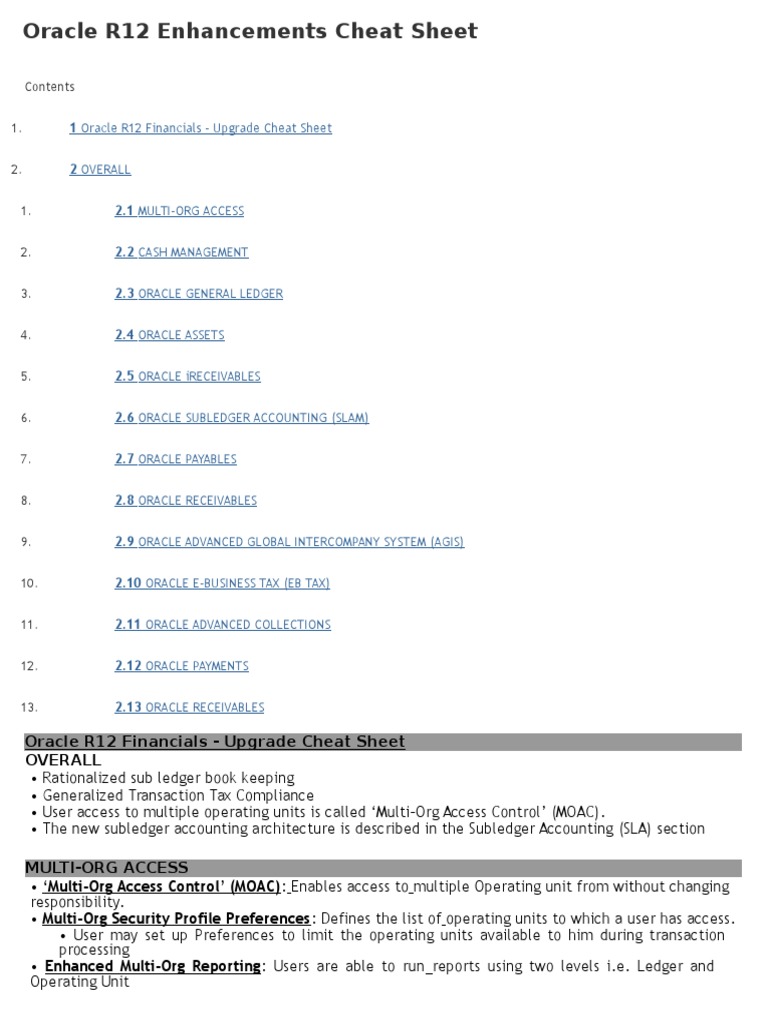 Oracle R12 Enhancements Cheat Sheet | PDF | Invoice | Banks