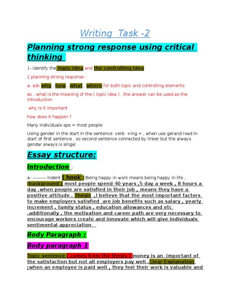 Writing Task - 2: Planning Strong Response Using Critical Thinking | PDF
