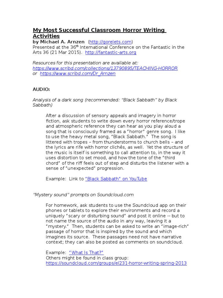 Horror Writing Activities For The Classroom | PDF | Horror Films ...