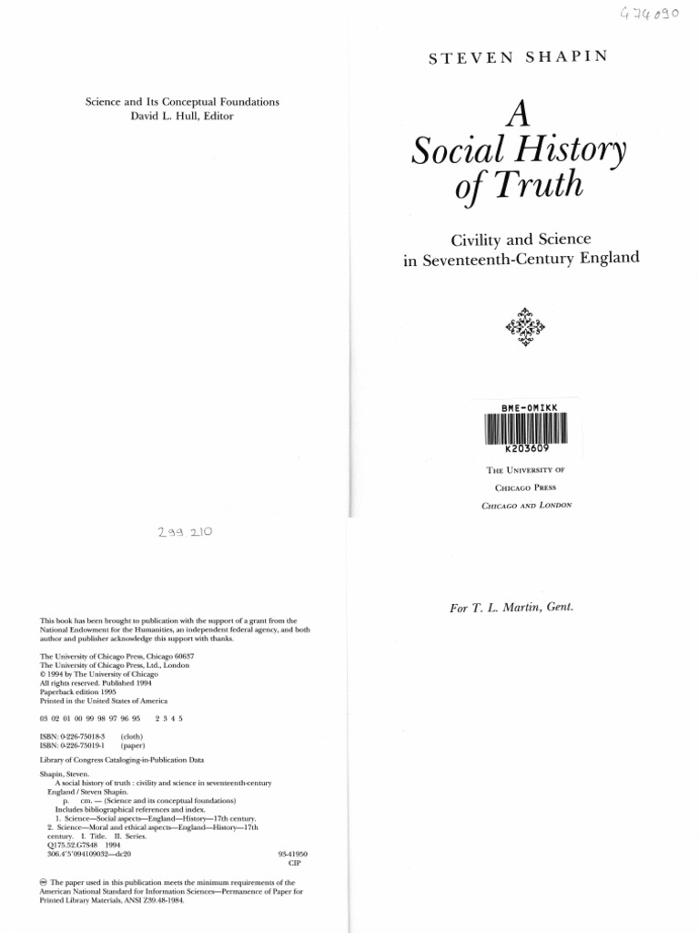 Shapin, Steven - A Social History of Truth | PDF