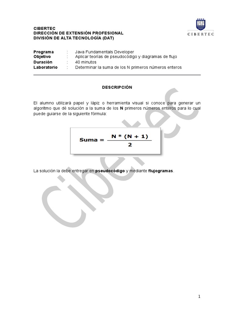 Lab 1.1 - Determina La Suma de Los N Primeros Números Enteros | PDF