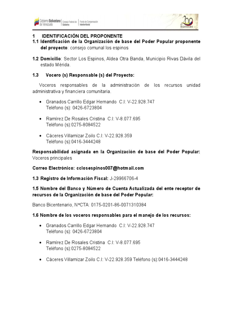Identificación Del Proponente | PDF | Venezuela | Riego