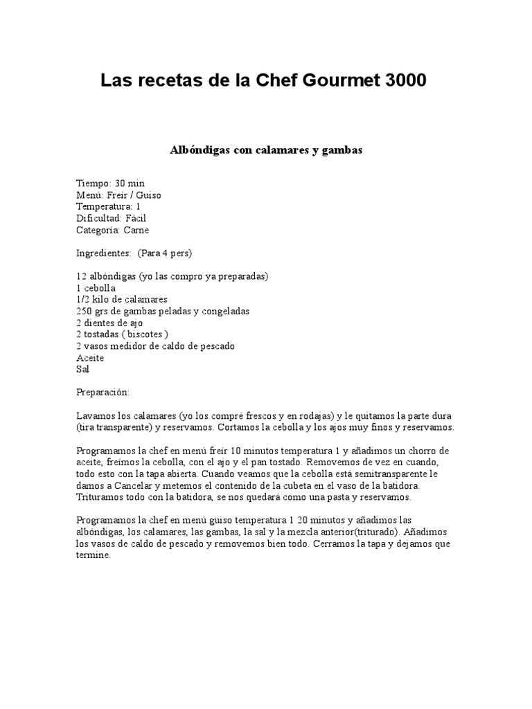 Recetas de la Chef Gourmet 3000 | PDF | Postres | Caldo