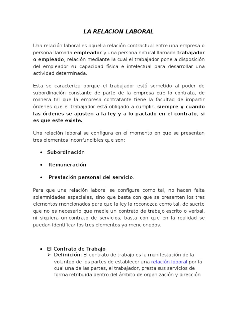 La Relacion Laboral | PDF | Relaciones laborales | Derecho laboral
