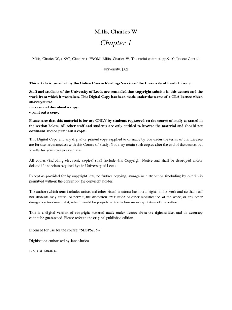 Charles W. Mills - Racial Contract Ch.1 | PDF | Egalitarianism | Social ...