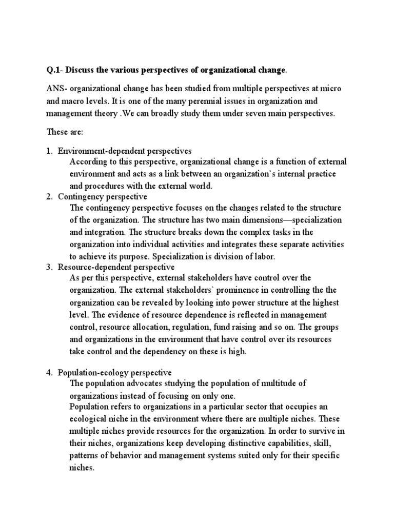 Perspectives on Organizational Change | PDF | Strategic Management | Goal