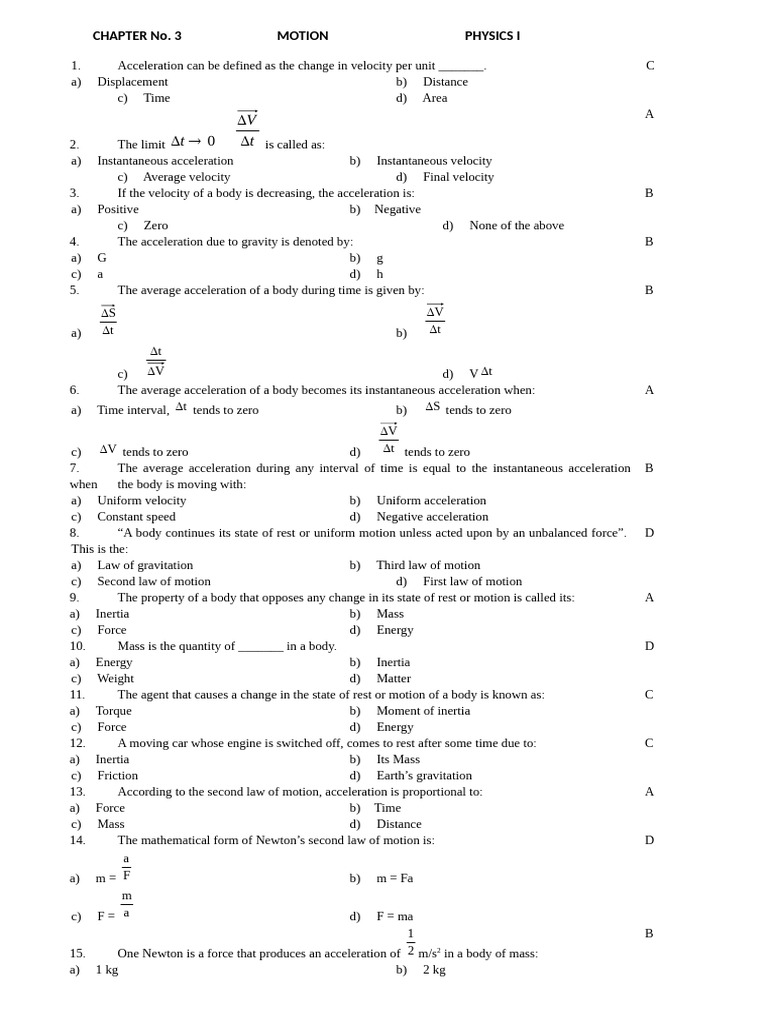 Chapter #03 Motion | PDF | Inertia | Acceleration