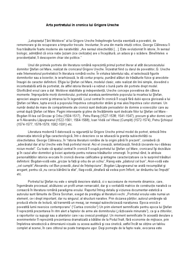 Arta Portretului În Cronica Lui Grigore Ureche | PDF
