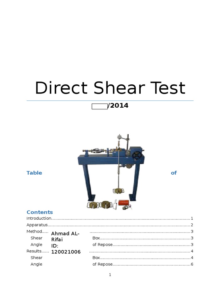 Shear Box Lab Report | Density | Strength Of Materials