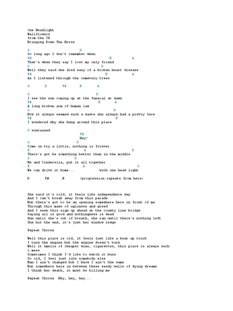 One Headlight Guitar Chords