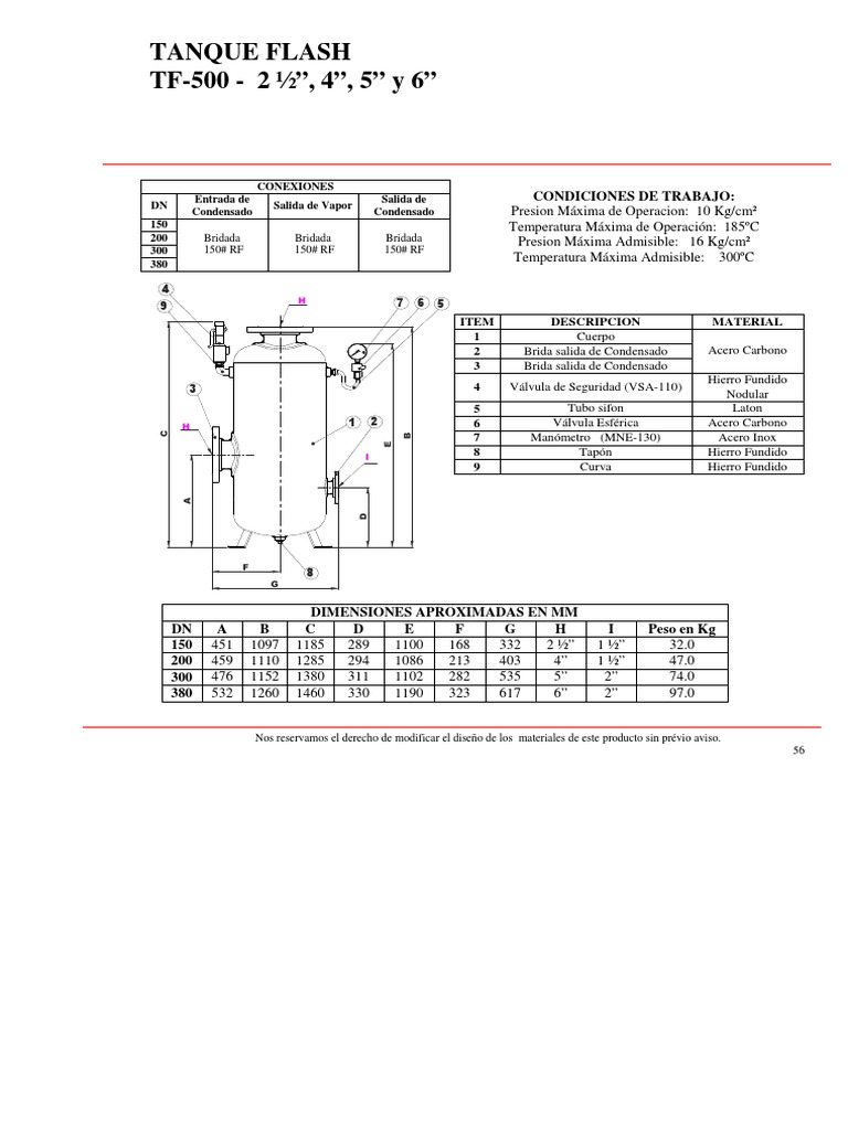 Tanque Flash TF-500: Especificaciones y Dimensiones | PDF | Tecnología