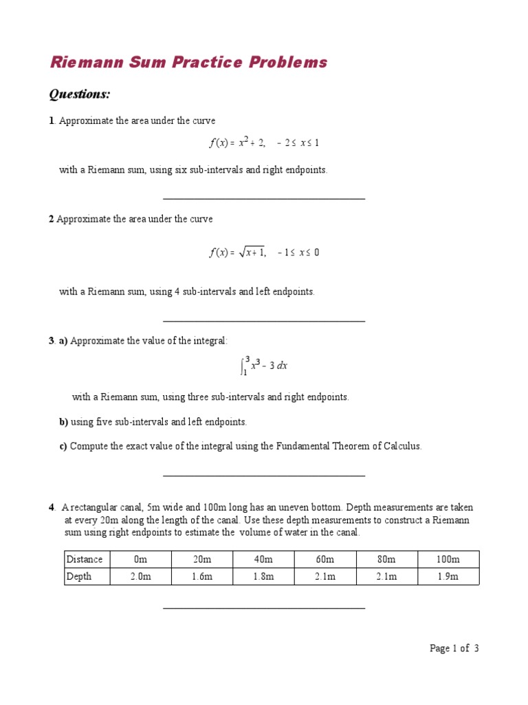 Riemann Sum Practice | PDF
