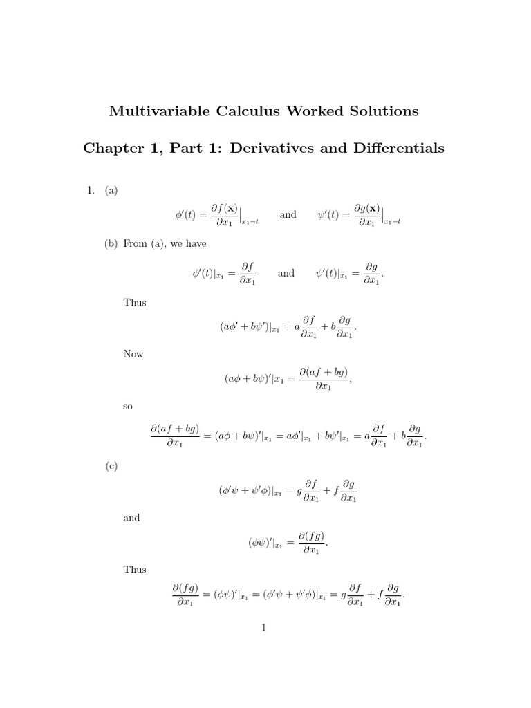 Multivariable Calculus Worked Solutions Chapter 1, Part 1: Derivatives ...