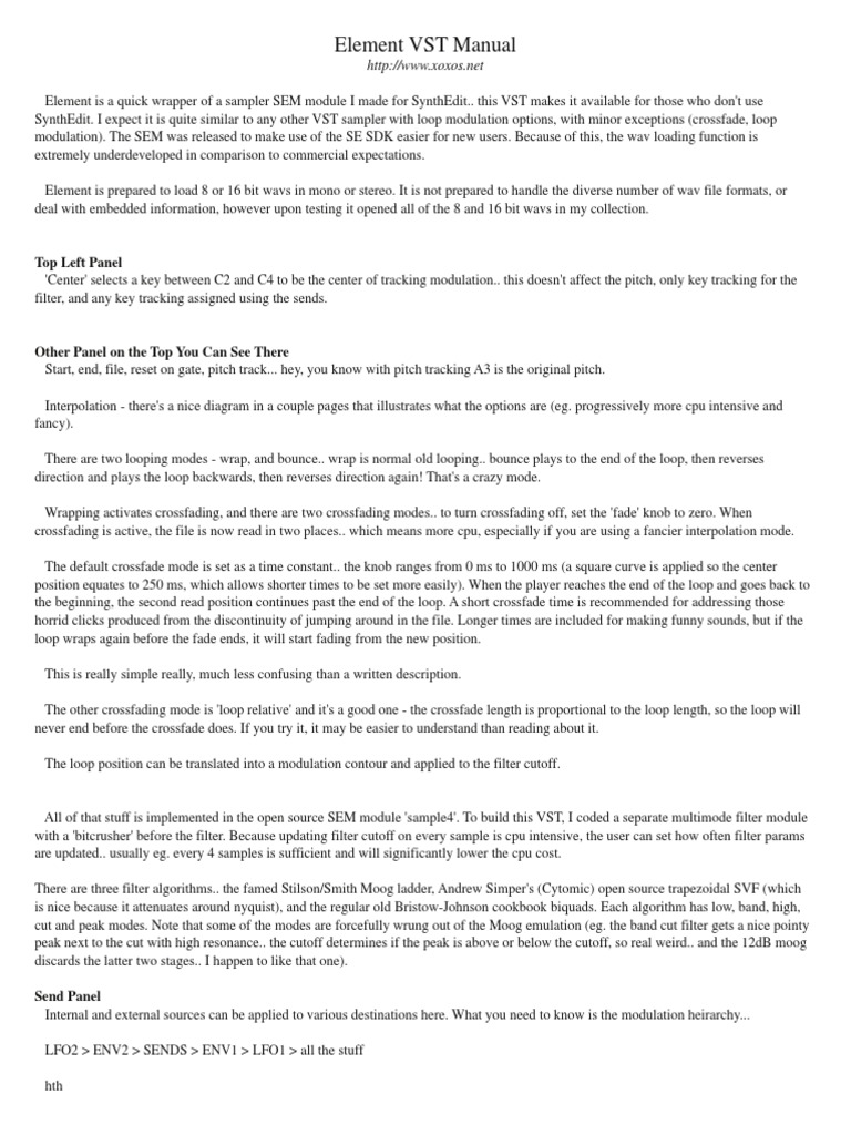 Element VST Manual: Top Left Panel | PDF | Synthesizer | Sound