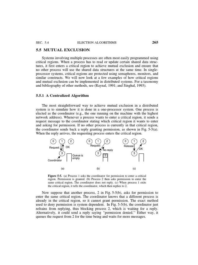 5.5 Mutual Exclusion: SEC. 5.4 Election Algorithms | PDF | Distributed Computing | Algorithms