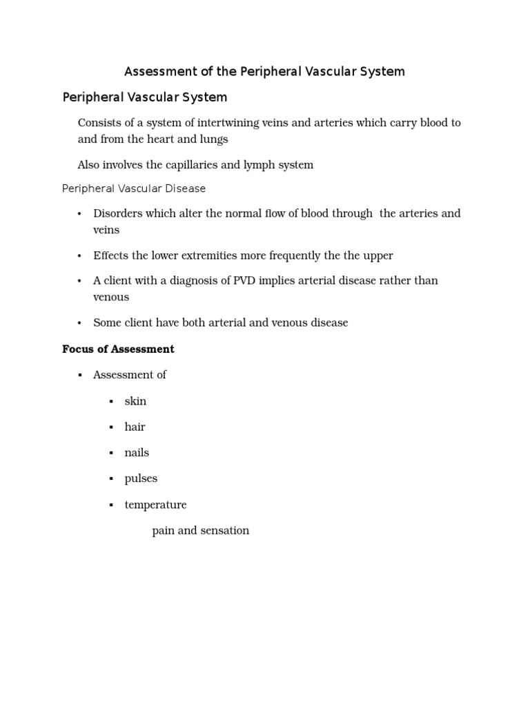 Assessment of The Peripheral Vascular System | PDF | Pulse | Vein