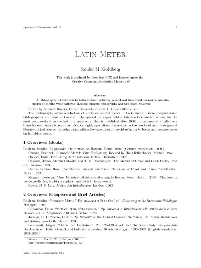Latin Meter 1 | PDF | Metre (Poetry) | Poetic Form