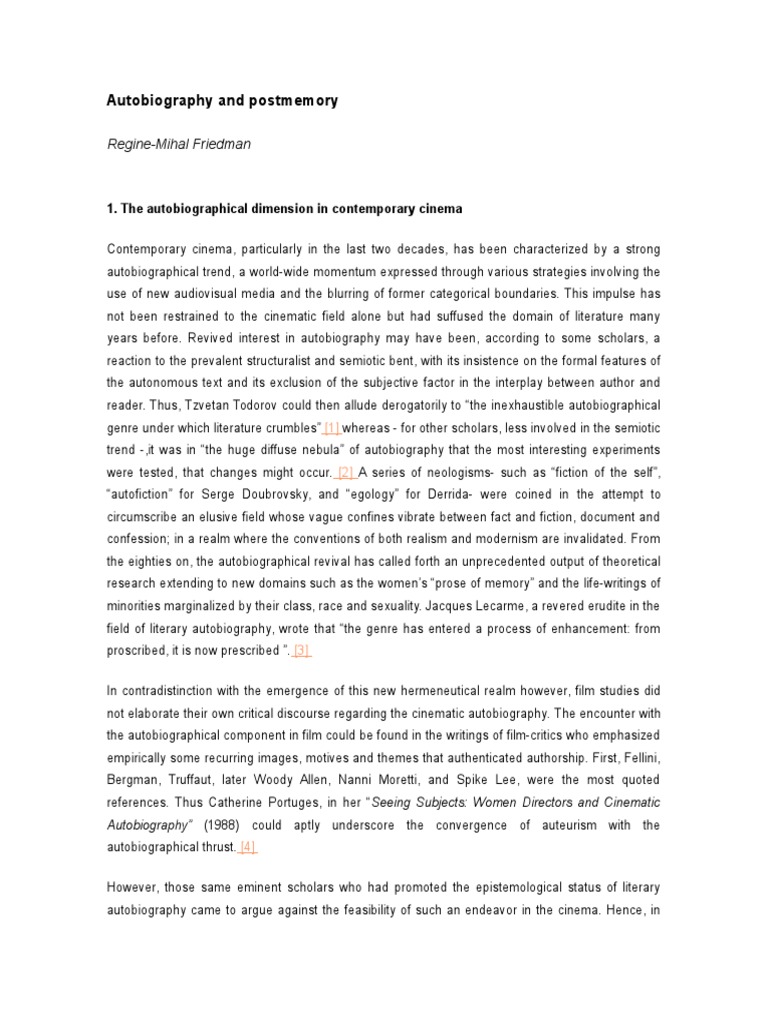 Autobiografia - Autobiography and Postmemory | PDF | Psychoanalysis | Memory