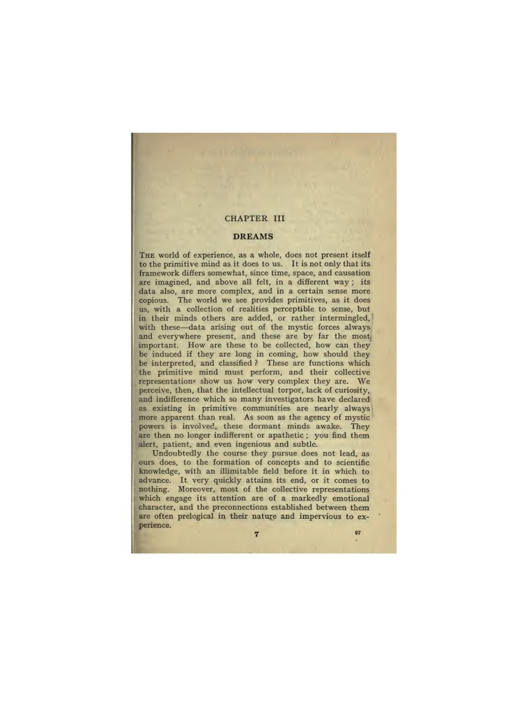 Levy Bruhl (1923) - Dreams Primitive Mentality | PDF | Dream | Mind