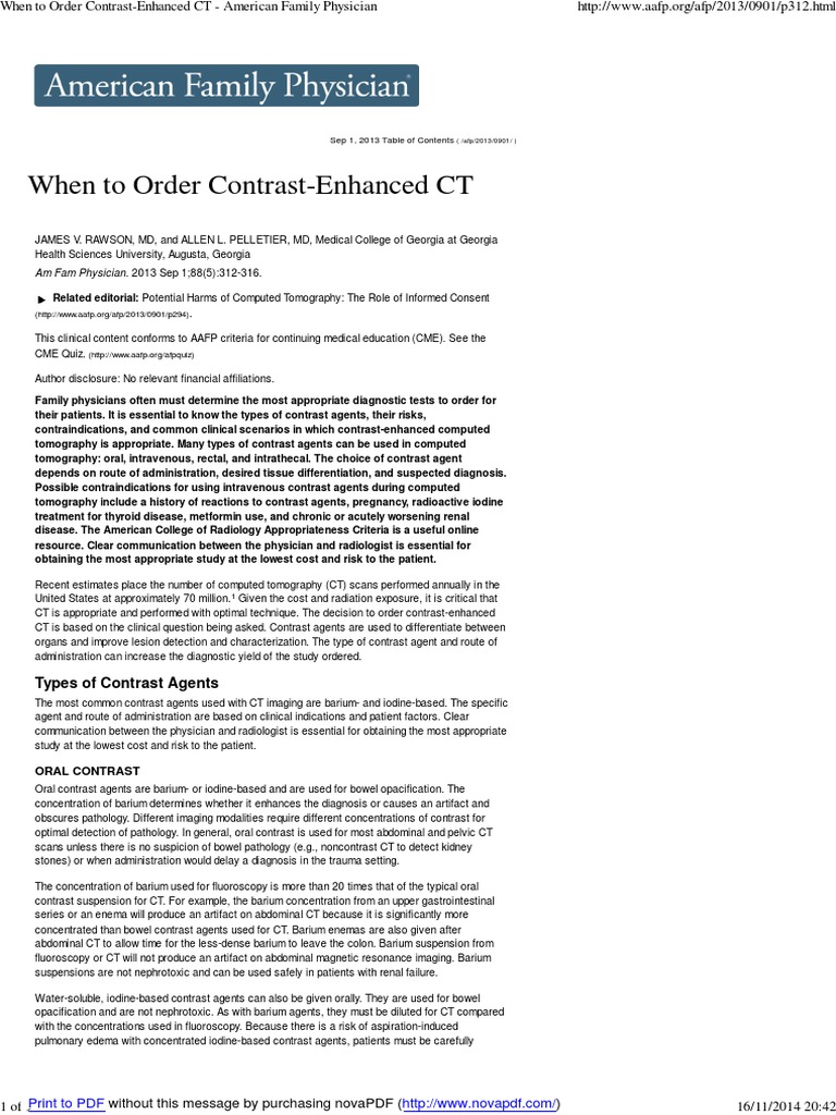 When To Order Contrast-Enhanced CT - American Family Physician | PDF
