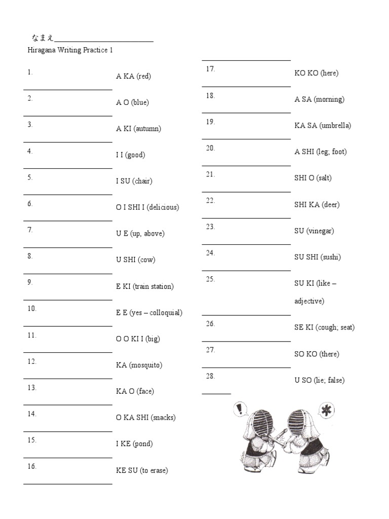 Hiragana Writing Practice Sheet | PDF