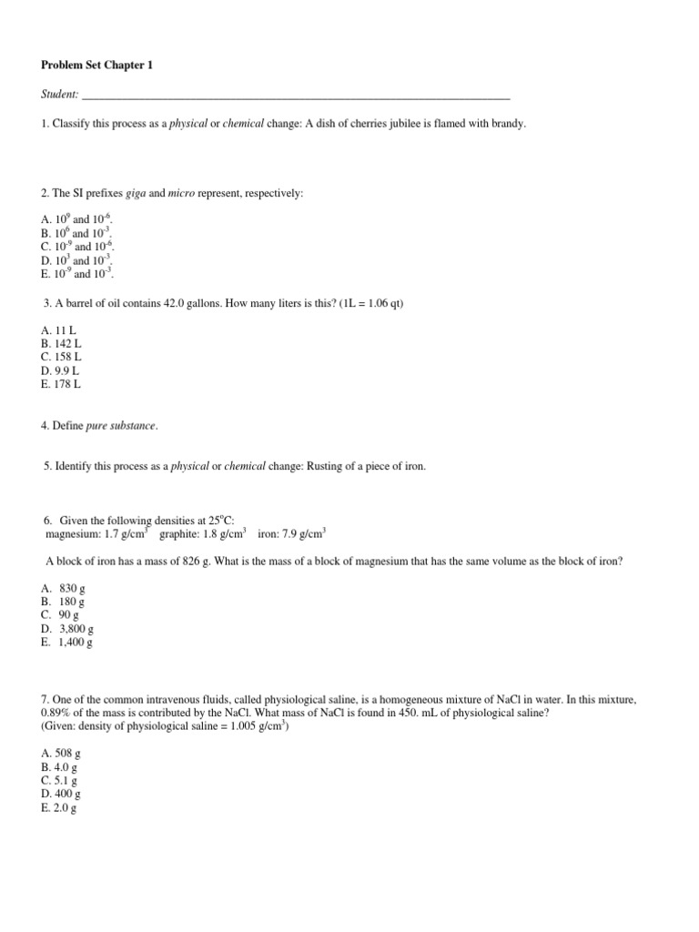 Problem Set Chapter 1 | PDF | Pound (Mass) | Ounce