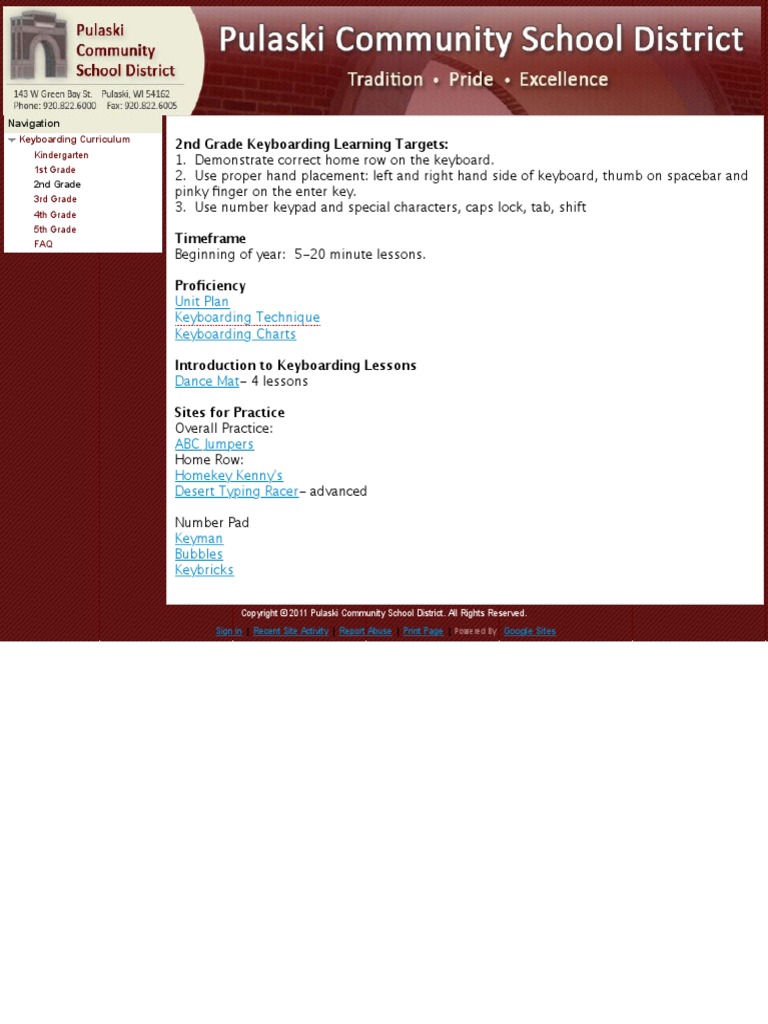 2nd Grade Keyboarding Learning Targets:: Unit Plan Keyboarding ...