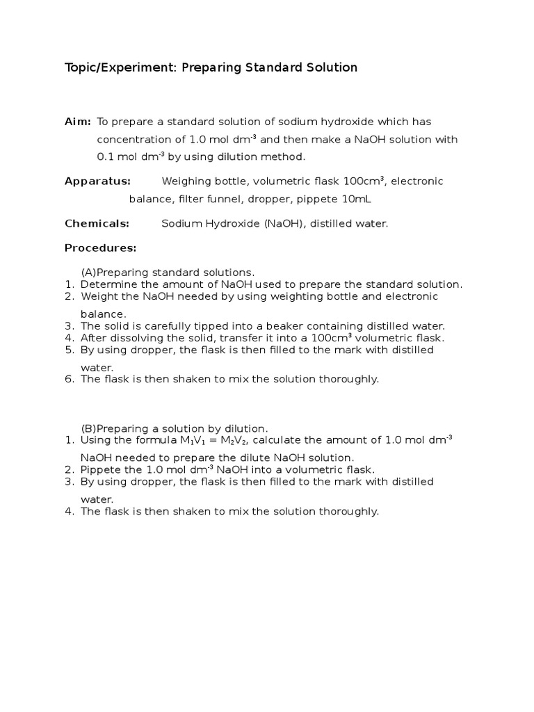 Lab Manual Preparing Standard Solution | PDF