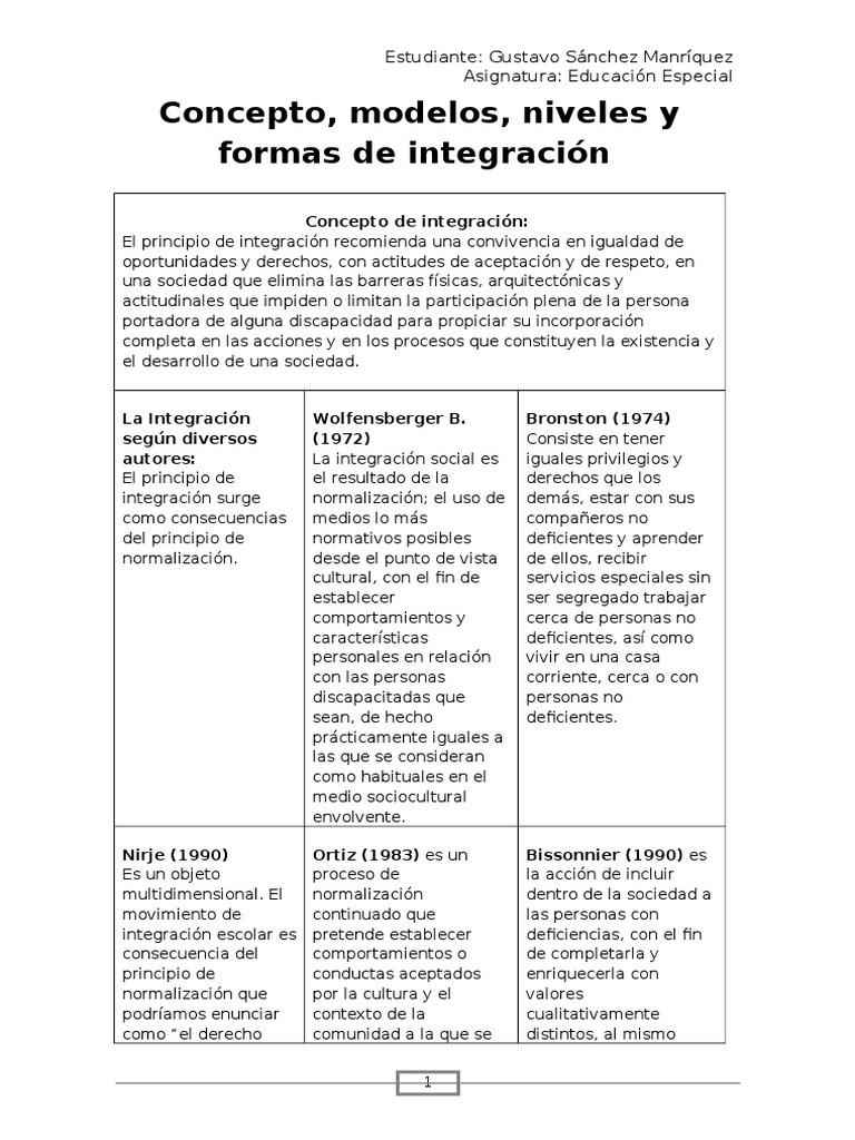 Concepto, Modelos, Niveles y Formas de Integración | PDF | Educación ...