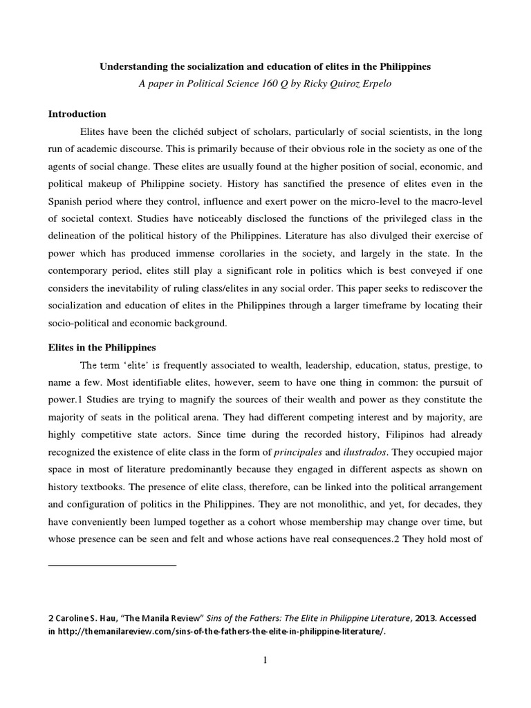 Understanding The Socialization and Education of Elites in The ...
