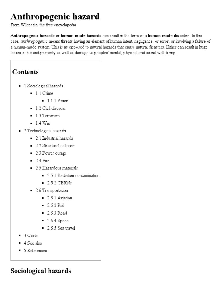 Anthropogenic Hazard - Wikipedia, The Free Encyclopedia | PDF | Crime ...