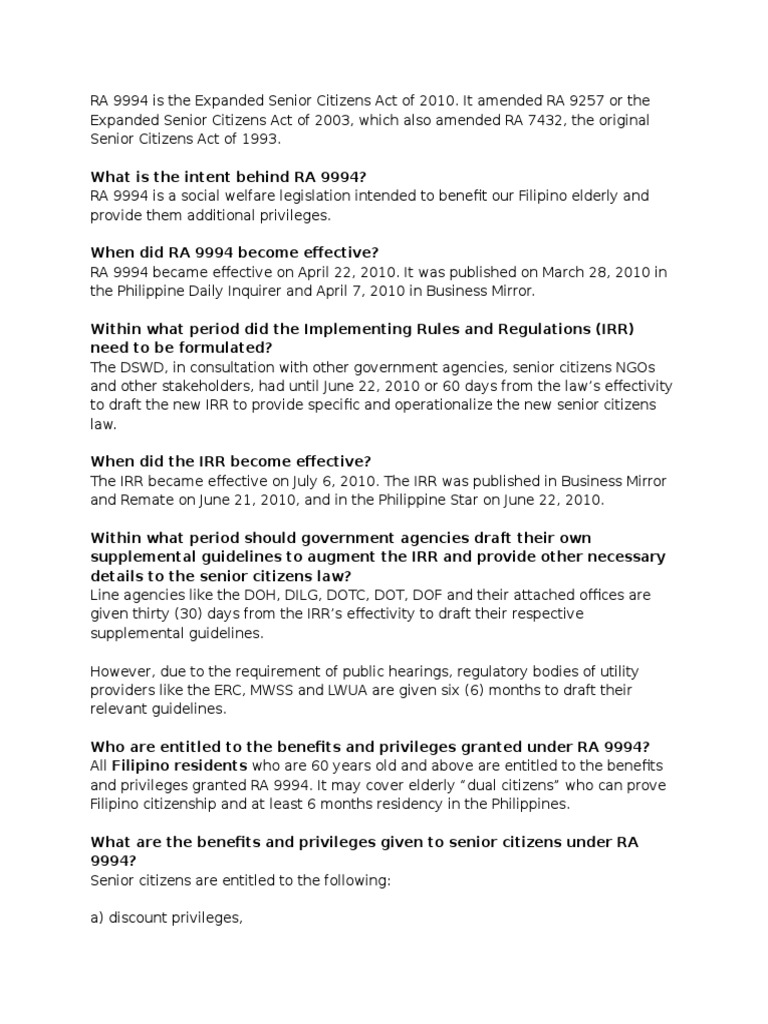 FAQs of RA 9994 | Funeral | Health Care