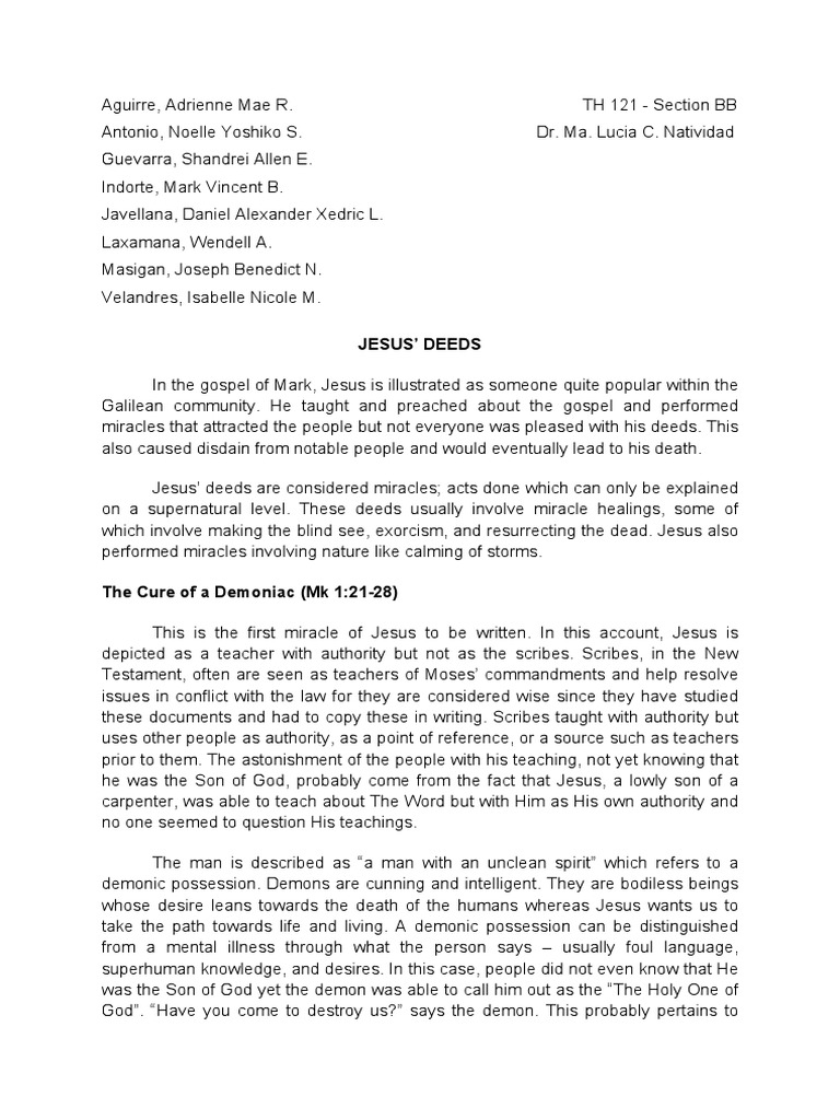 Jesus Deeds | PDF | Gospel Of Mark | Jesus