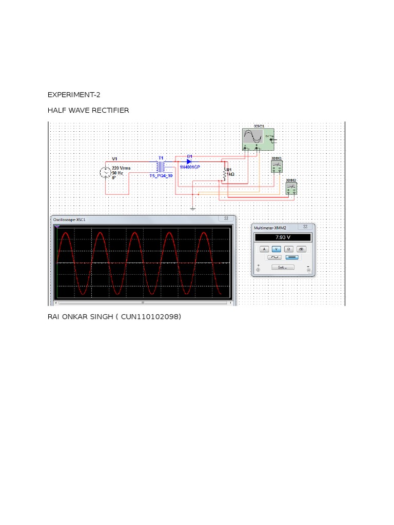 Experiment-2 Half Wave Rectifier | PDF