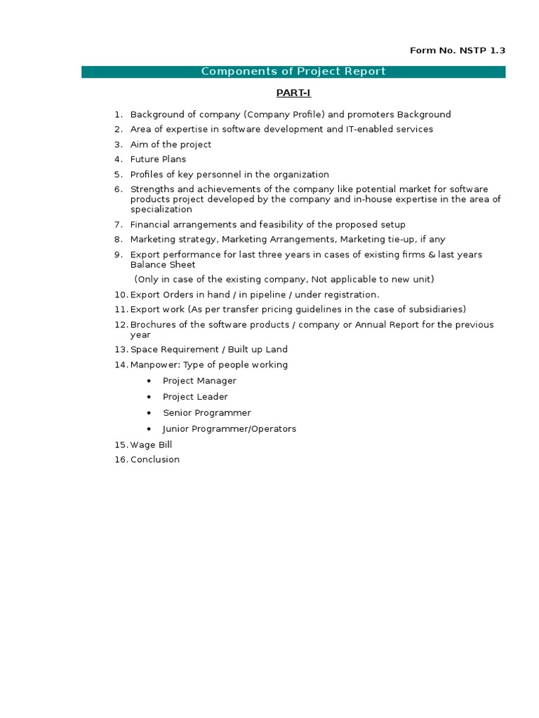 Components of Project Report: Part-I | PDF | Dividend | Expense