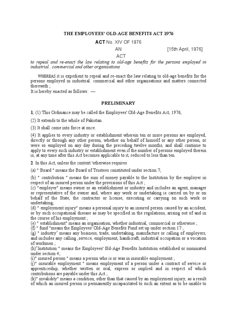 Eobi Act 1976 | PDF | Employee Benefits | Employment