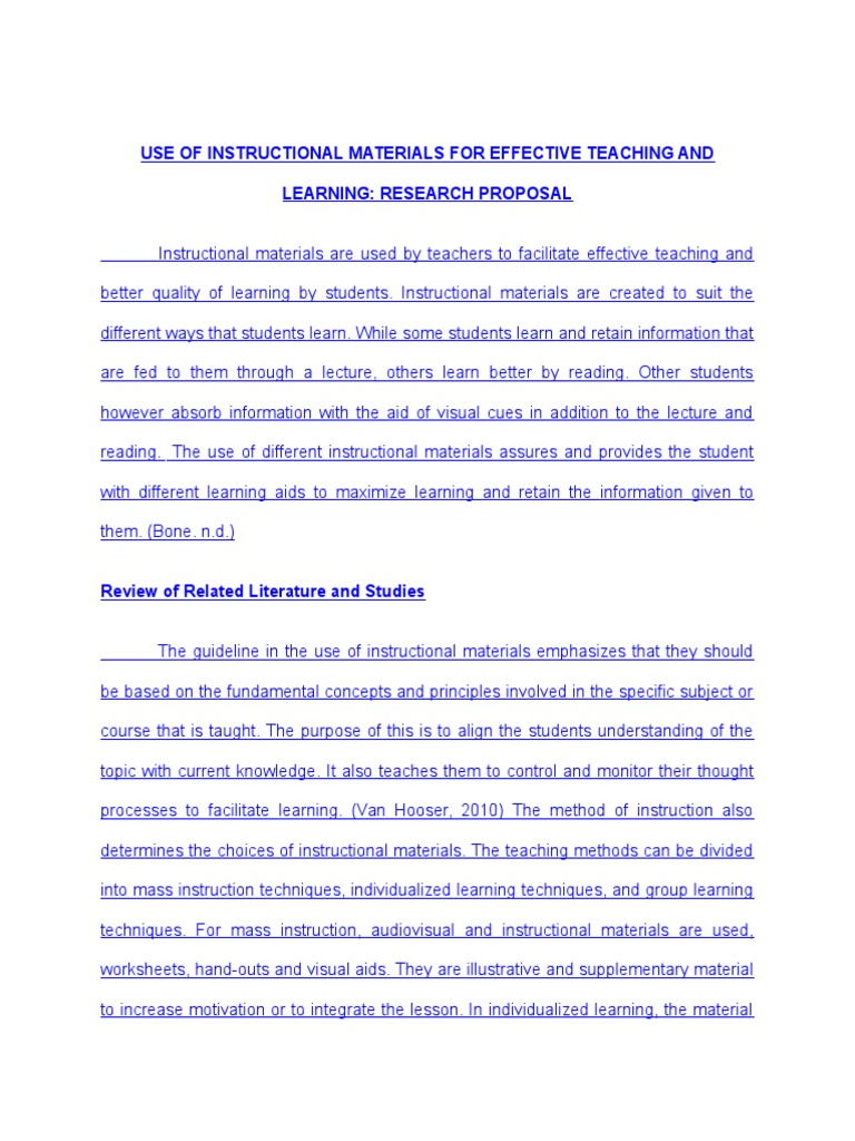 Use of Instructional Materials for Effective Teaching and Learning ...