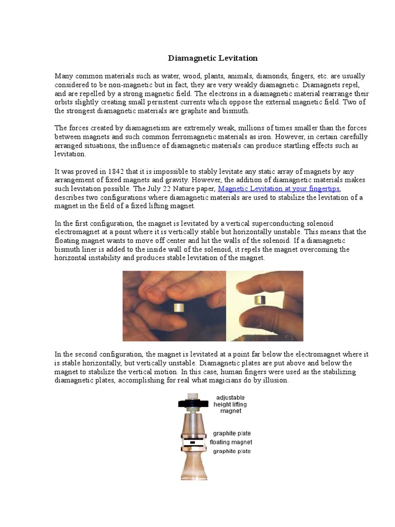 Diamagnetic Levitation | PDF | Mechanics | Physics