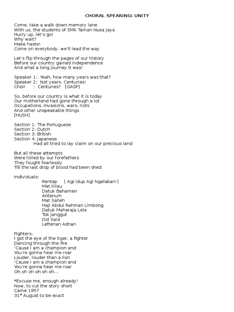 SMKTNJ Choral Speaking | PDF | Strait Of Malacca | Malaysia