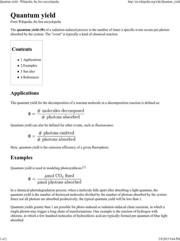 Quantum Yield - Wikipedia, The Free Encyclopedia | PDF | Spectroscopy ...