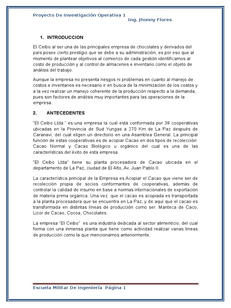 Proyecto Final de IO!!!!!!!!!!!!!!!!!!!!!!!!!!!! | PDF | Chocolate | Inventario